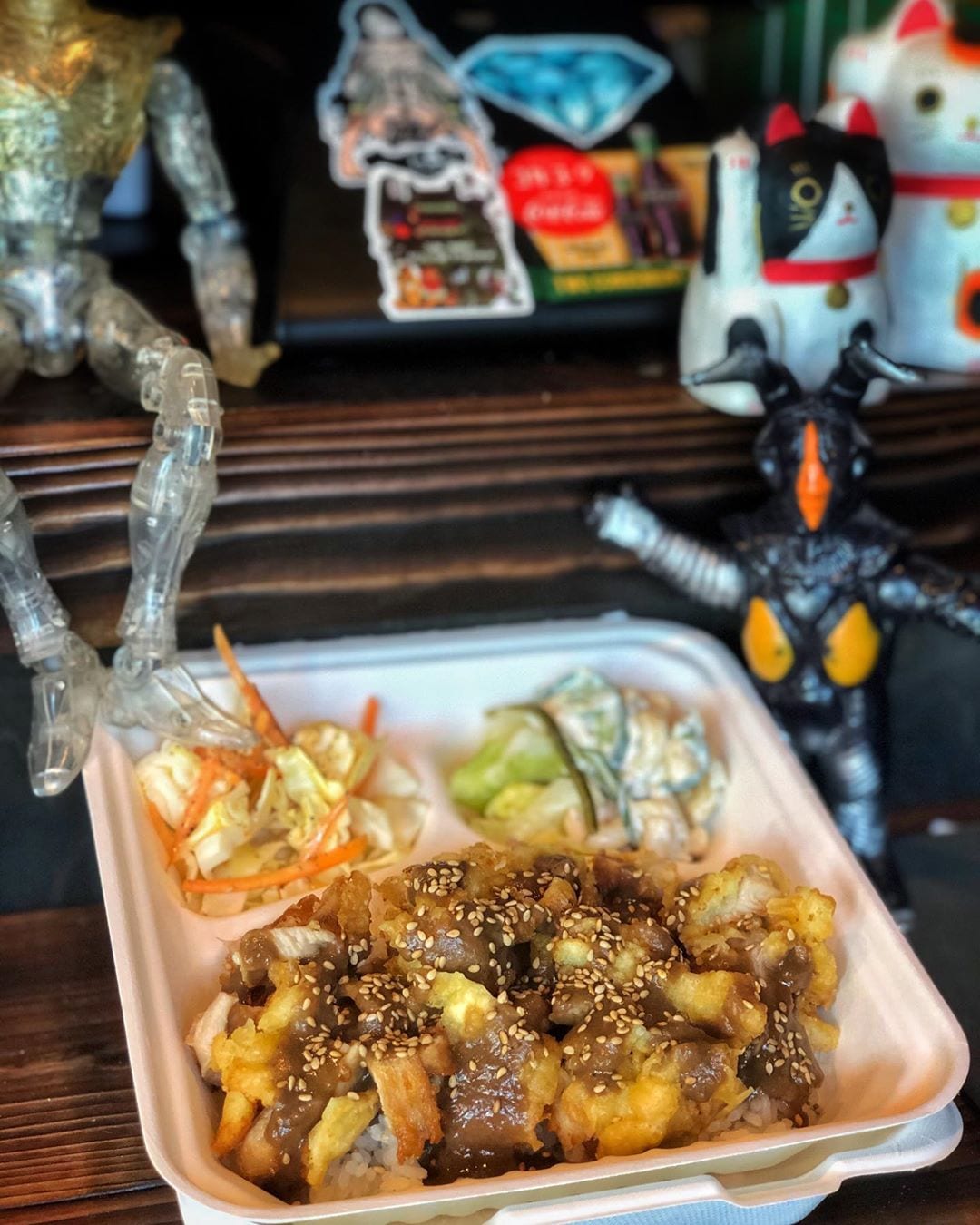 Sesame chicken with a cabbage salad and Japanese Mac salad | CHS ...