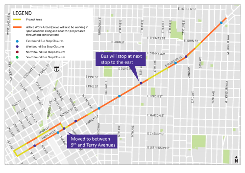 Traffic closure between 12th and 14th Ave as Madison RapidRide G ...